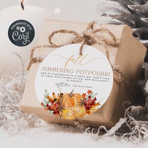 Round Fall Simmering Potpourri Gift Tag Template, Printable Autumn ...