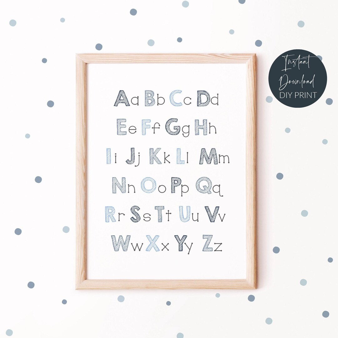 Navy Blue Alphabet Poster, Printable ABC Kids Art, Pastel Educational ...