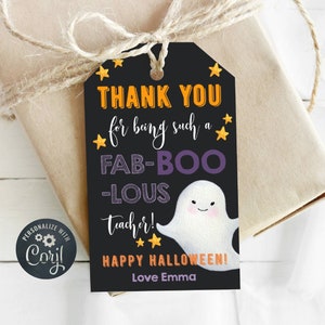 Halloween Teacher Gift Tag Template, Printable Fab-boo-lous Favor Tags ...