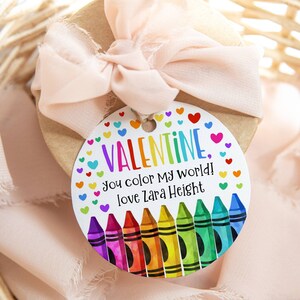 Crayon Round Valentine's Day Gift Tag Template, Printable You Color My ...