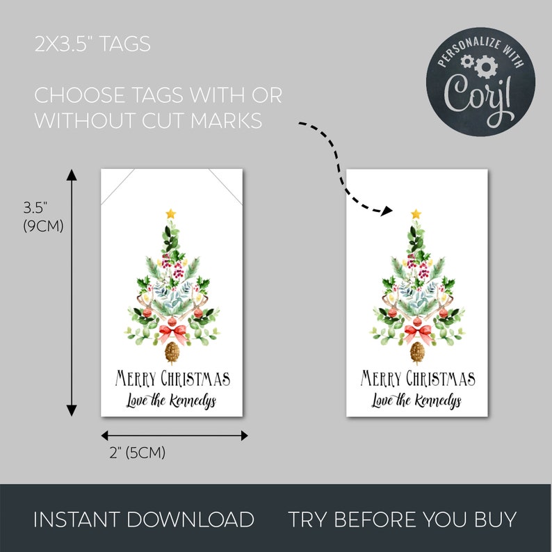 Christmas Tree Gift Tag Template Printable Holiday Party - Etsy