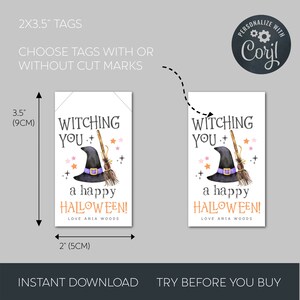 Witching You A Happy Halloween Gift Tag Template, Printable Cute Witch ...