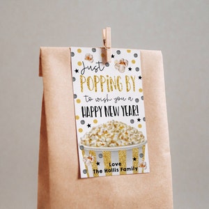 New Year's Eve Popcorn Gift Tag Template, Printable Just Popping by NYE ...