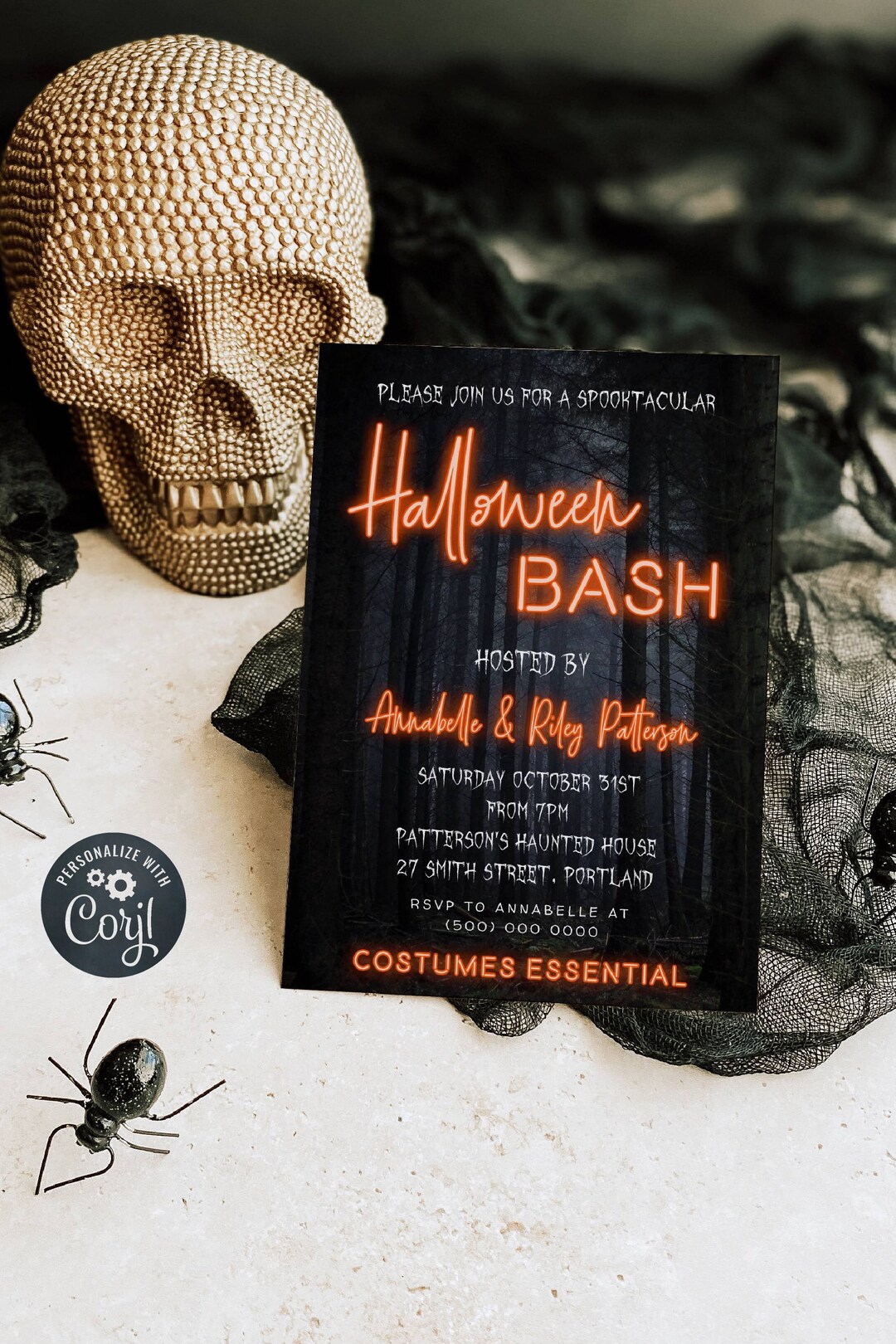 Neon Halloween Bash Party Invitation Template, Editable Adult Halloween ...