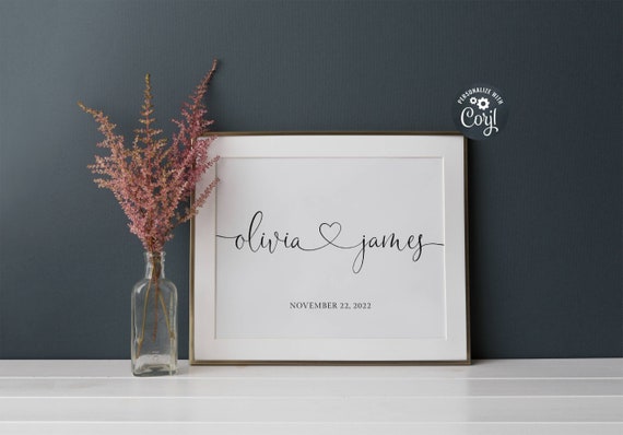 Heart Couple Names Printable Art Template Personalized Heart - Etsy