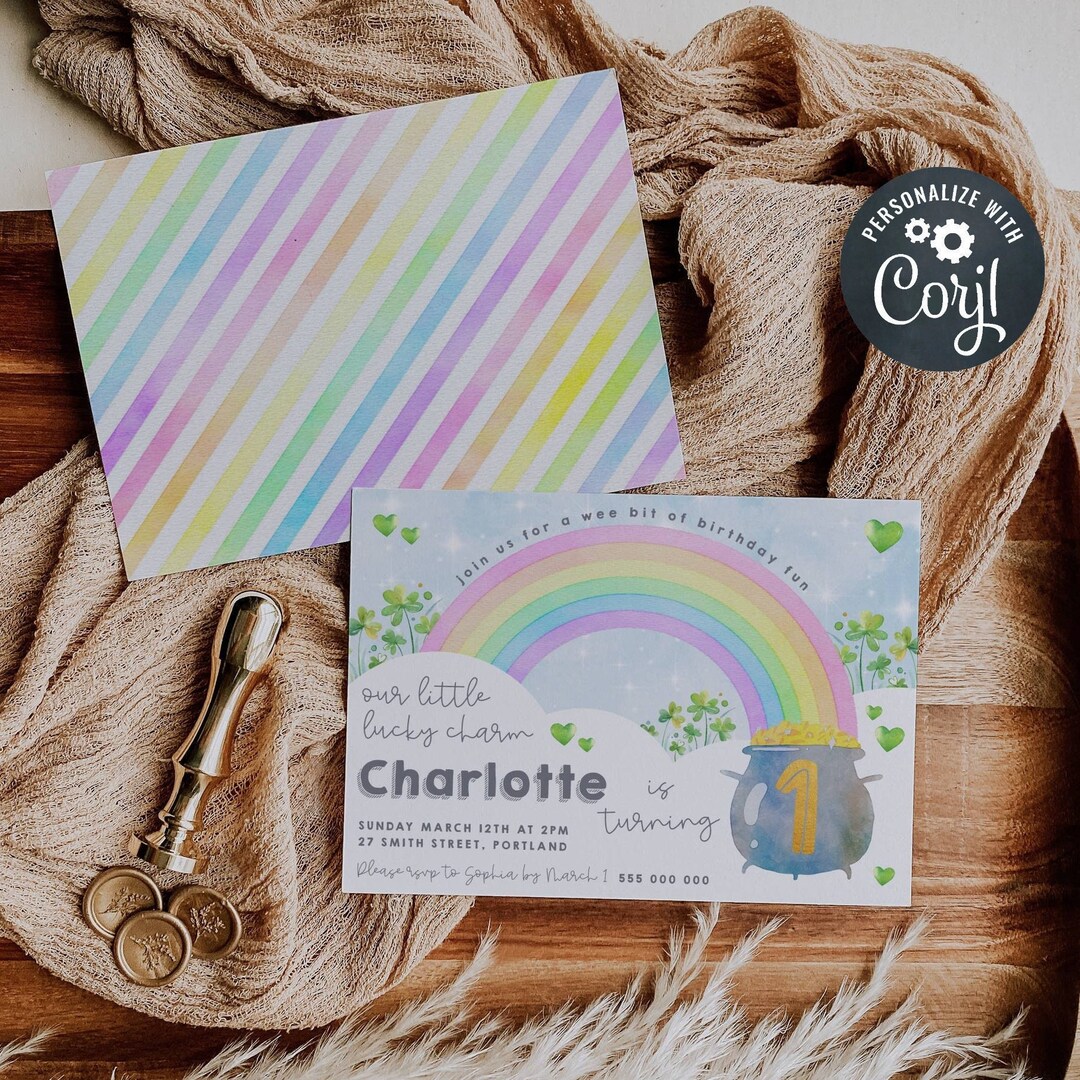 Rainbow Lucky Charm Birthday Invitation Template Printable St - Etsy