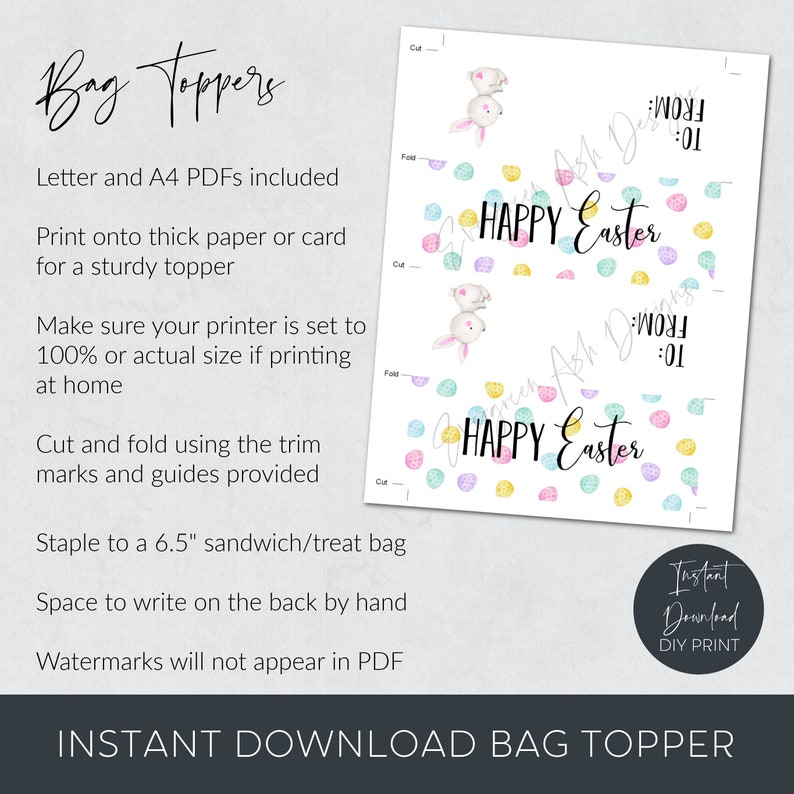 Printable Easter Treat Bag Toppers Happy Easter Bunny Eggs - Etsy