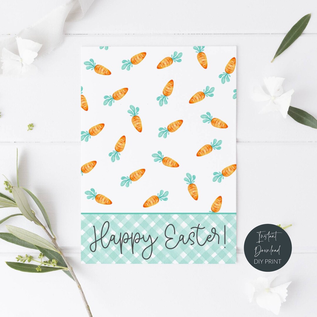 Printable Easter Mini Cookie Card, Minimalist Simple Carrots Happy ...