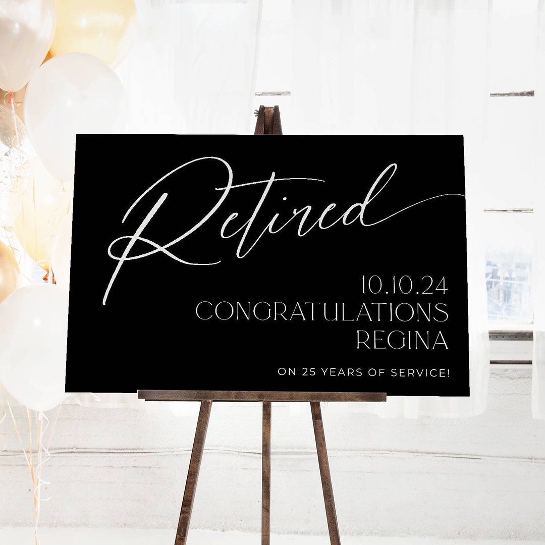 Modern Black Retirement Party Welcome Sign Template, Printable Minimal ...