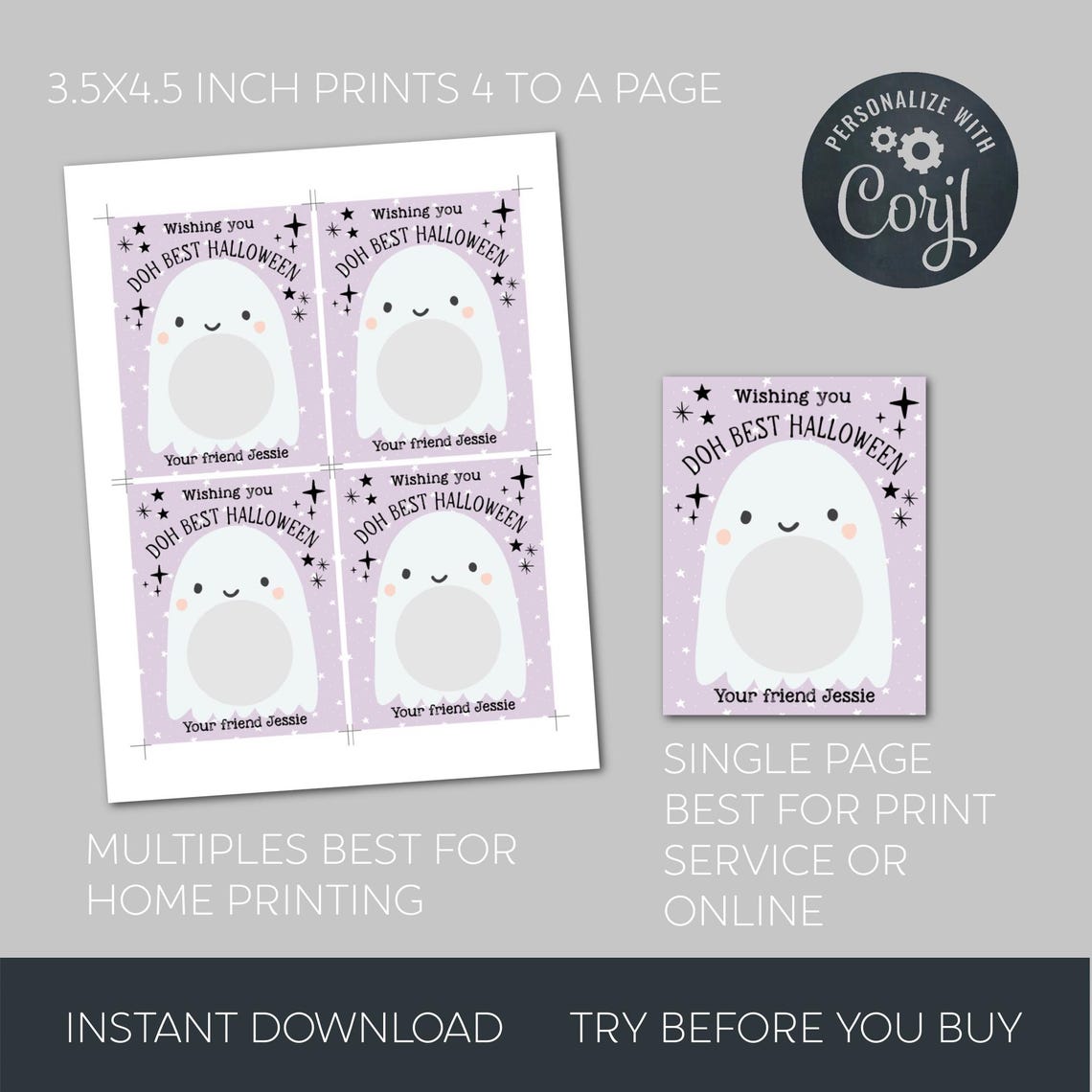 Halloween Ghost Play Doh Card Template, Printable Wishing You Doh Best ...