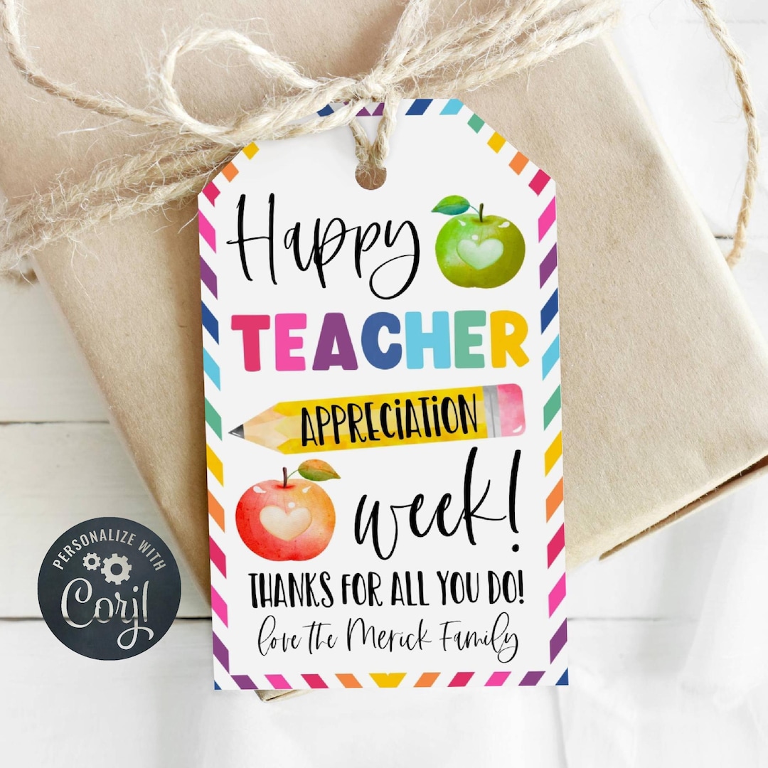 Happy Teacher Appreciation Week Gift Tag Template, Printable Thank You ...