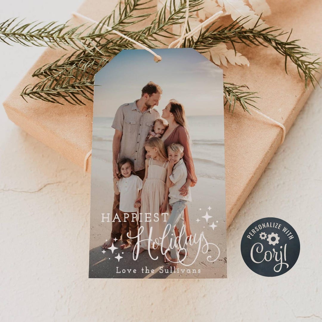 Happy Holidays Photo Gift Tag Template, Printable Modern Family ...