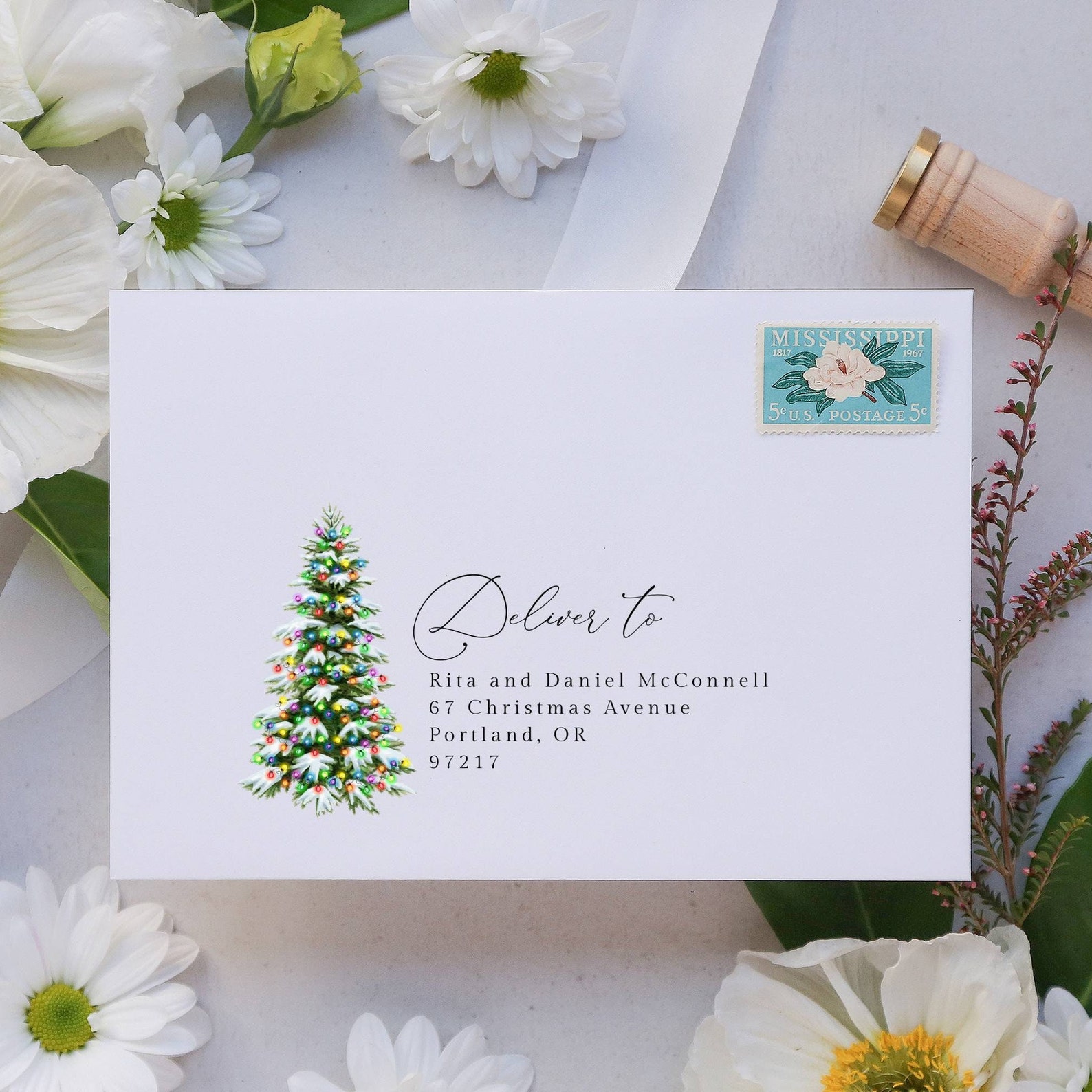 Watercolor Christmas Tree Envelope Template Printable Holiday - Etsy