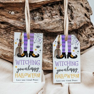 Witching You A Happy Halloween Gift Tag Template, Printable Cute Witch ...