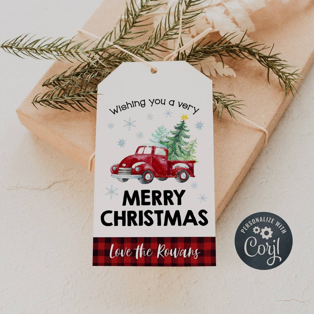 Christmas Truck Gift Tag Template, Printable Holiday Favor Tag, Red ...