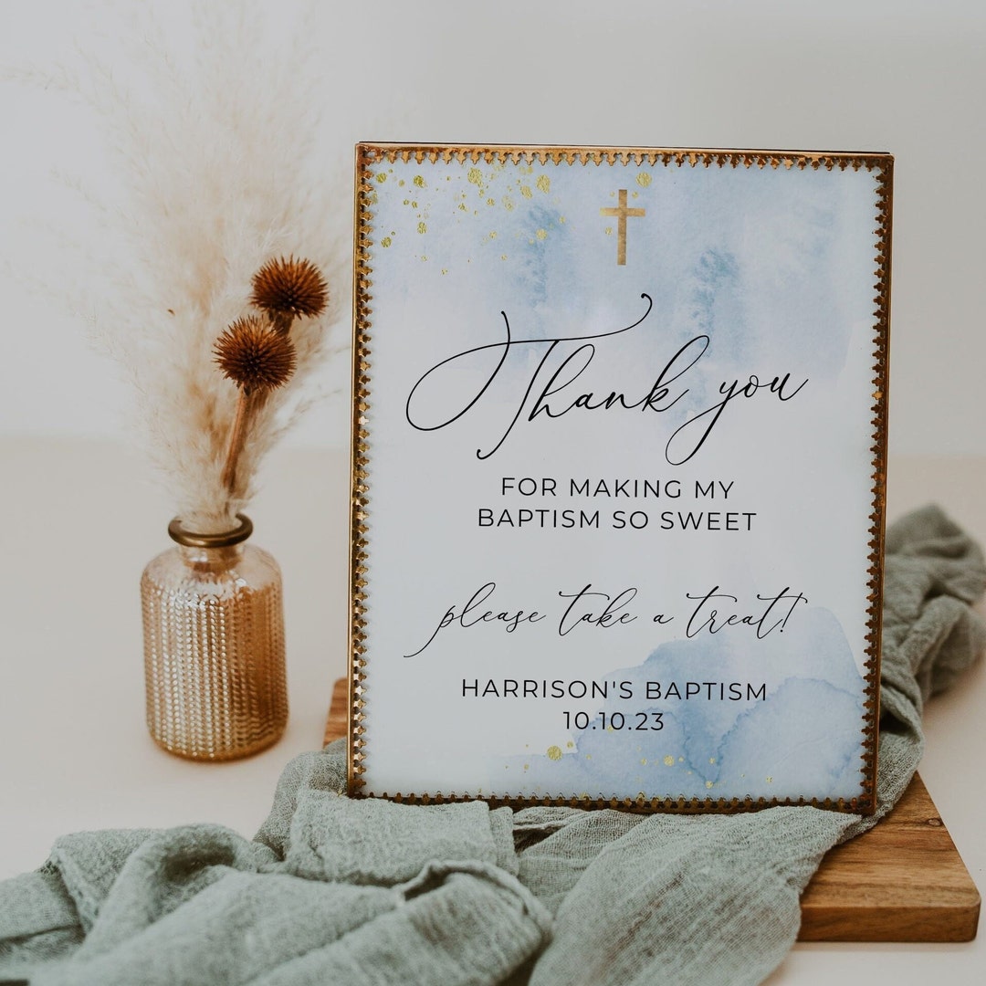 Blue & Gold Baptism Dessert Table Sign, Printable Communion Favor Sign ...