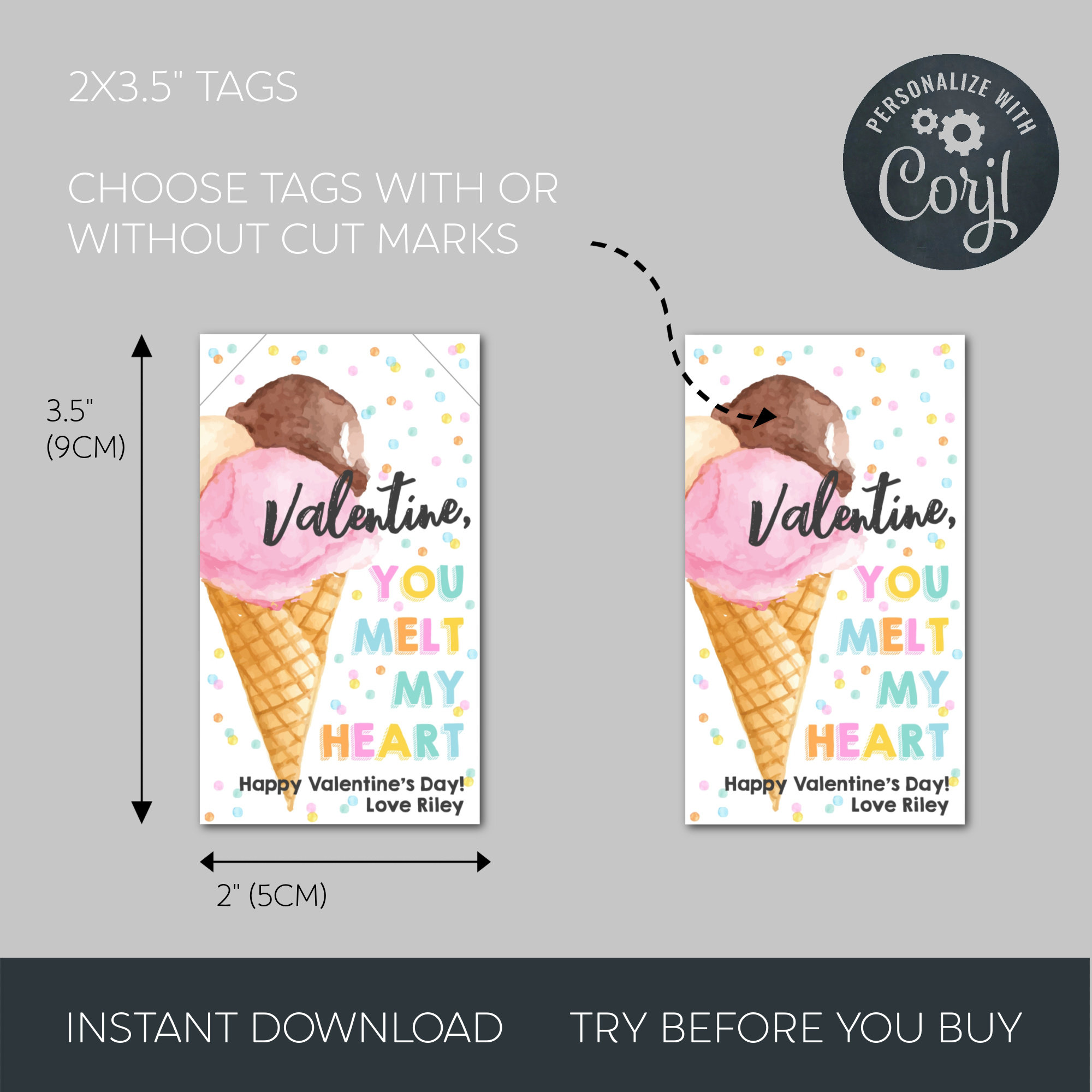 Ice Cream Valentine's Day Gift Tag Template Printable You - Etsy