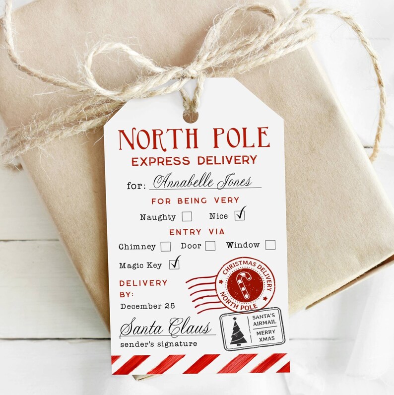 North Pole Express Delivery Christmas Tag Template Editable - Etsy