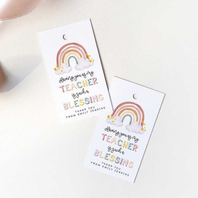 Printable Teacher Appreciation Gift Tag Template Boho Rainbow - Etsy