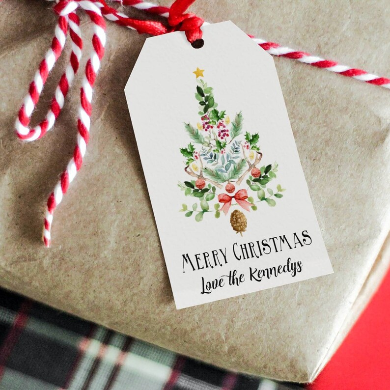 Christmas Tree Gift Tag Template, Printable Holiday Party Favor Tag ...