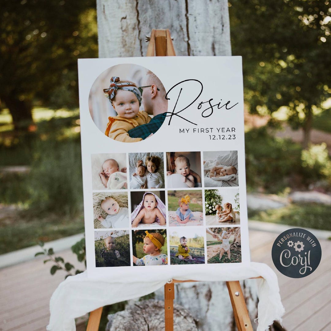 Modern First Year Photo Board Template, Printable Baby's 1st Birthday ...