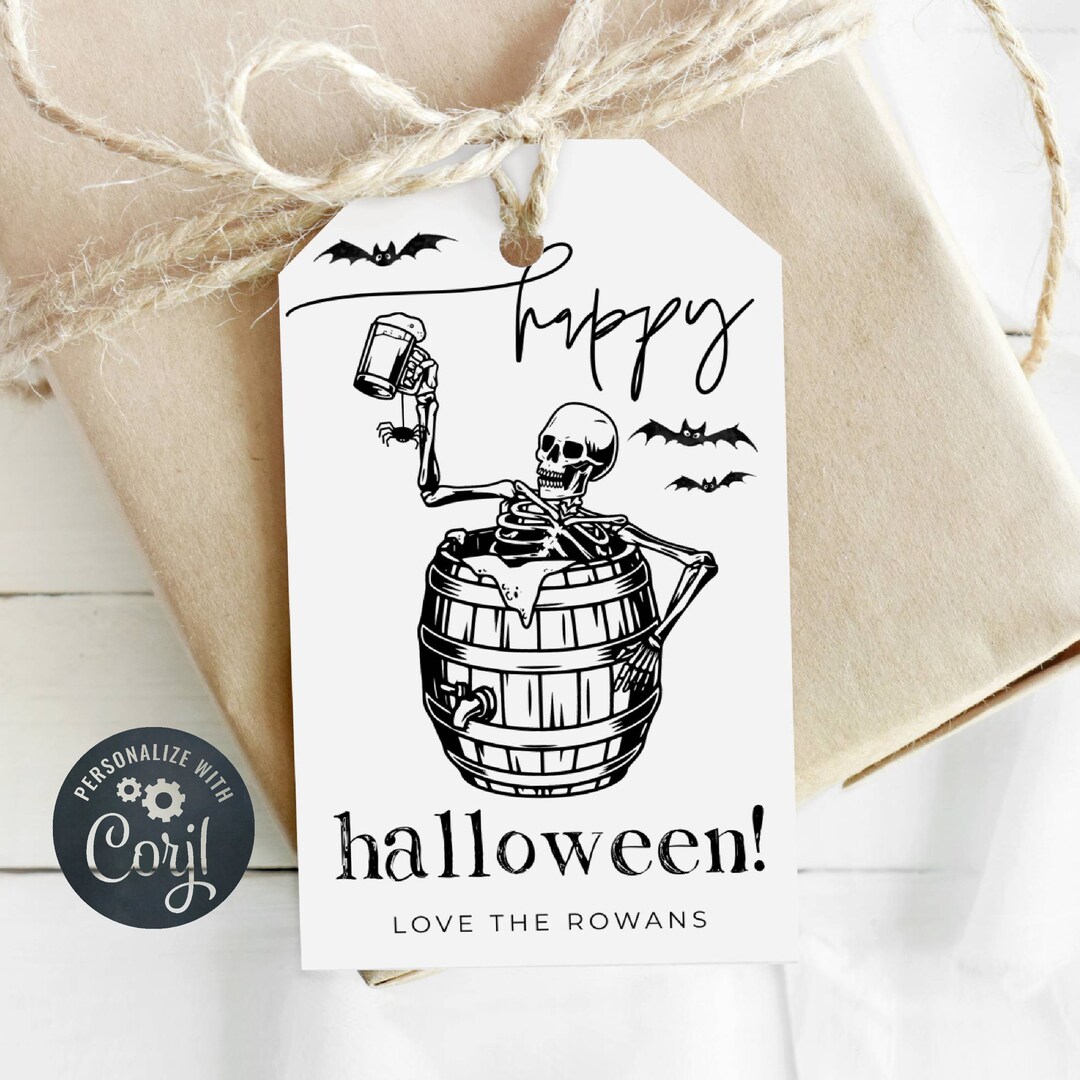 Skeleton Halloween Gift Tag Template, Printable Spooky Halloween Party ...