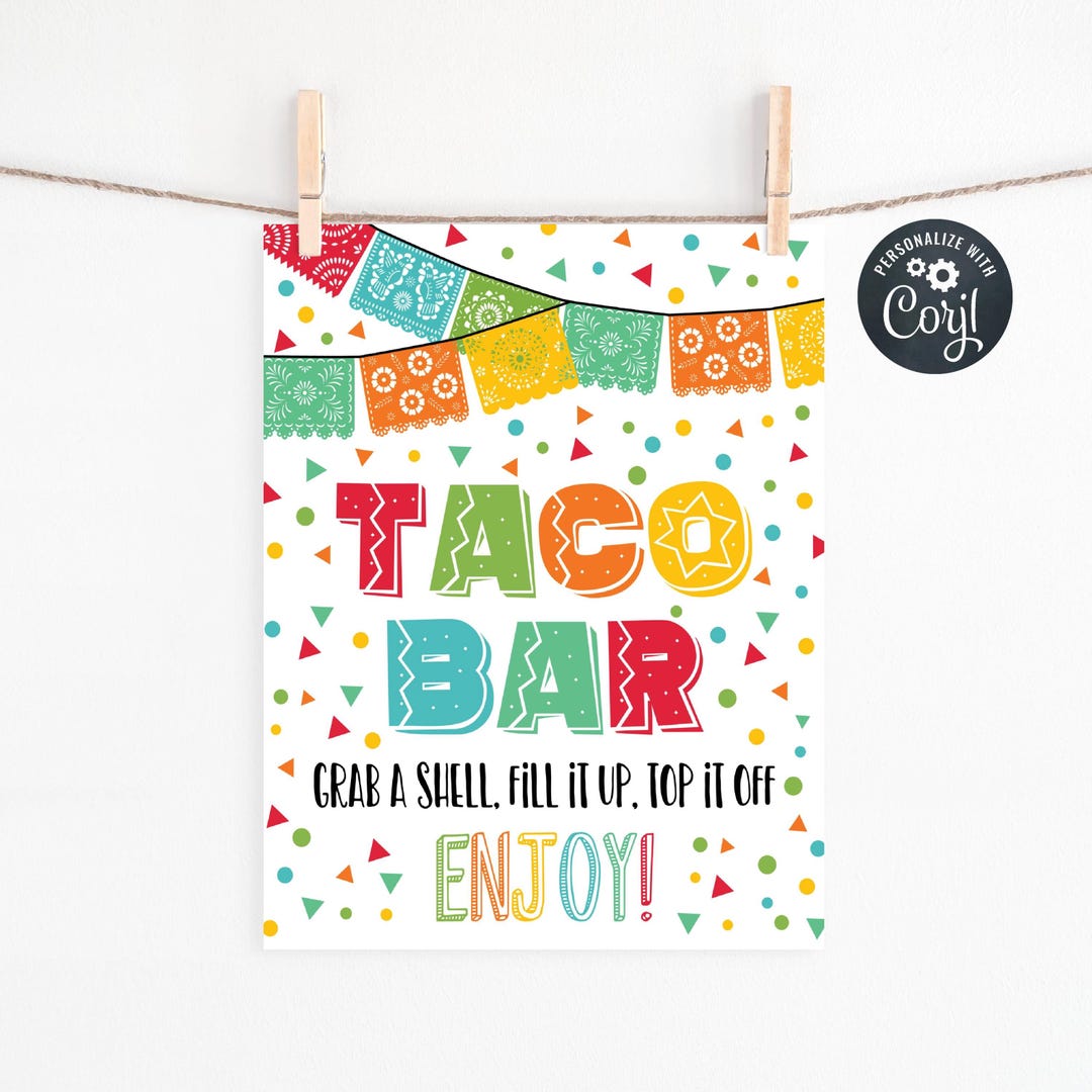 Taco Bar Sign Template, Printable Party Taco Table Sign, Editable ...