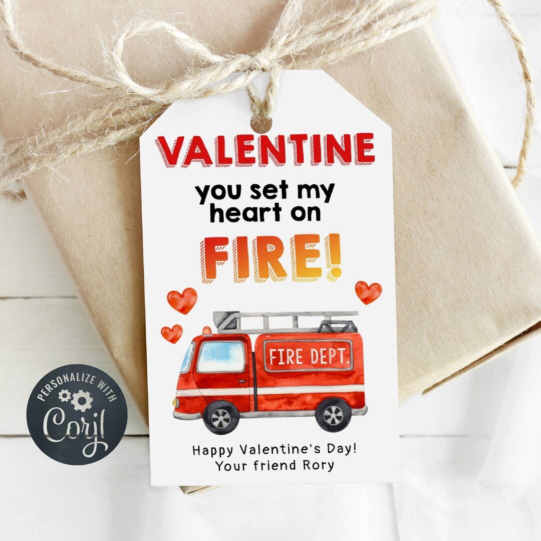 Fire Truck Valentine's Day Gift Tag Template, Printable Fire Engine ...