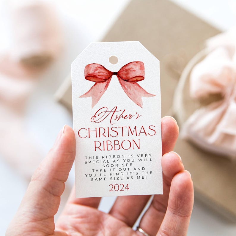 Christmas Ribbon Ornament Gift Tag Template, Printable Kids Holiday ...