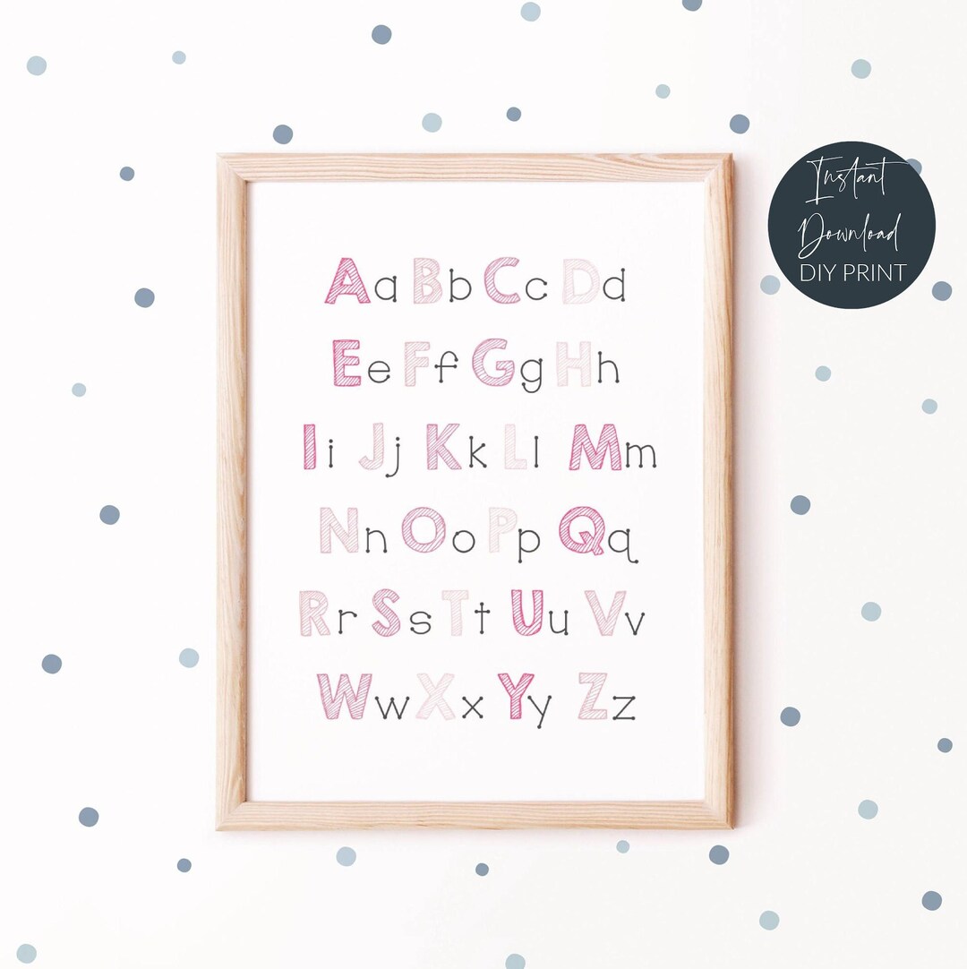 Blush Pink Alphabet Poster, Printable ABC Kids Art, Pastel Educational ...