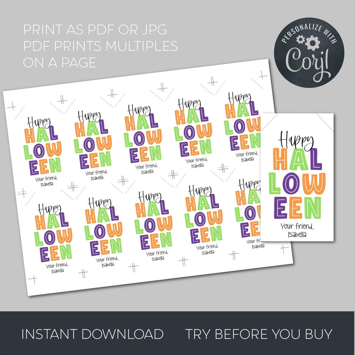 Happy Halloween Gift Tag Template, Printable Class Halloween Favor Tags ...