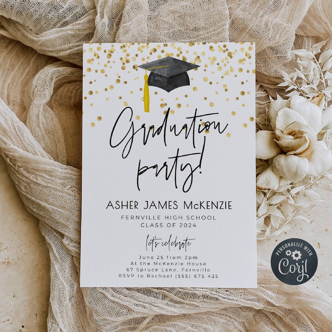 Confetti Graduation Party Invitation Template, Printable Modern ...