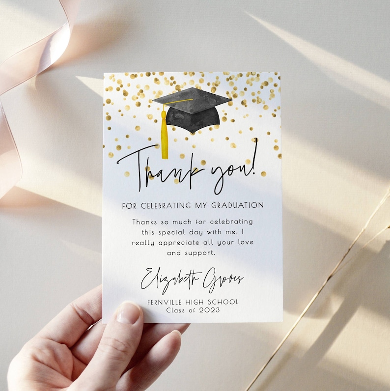 Graduation Thank You Card Template, Printable Graduate Confetti Thank ...