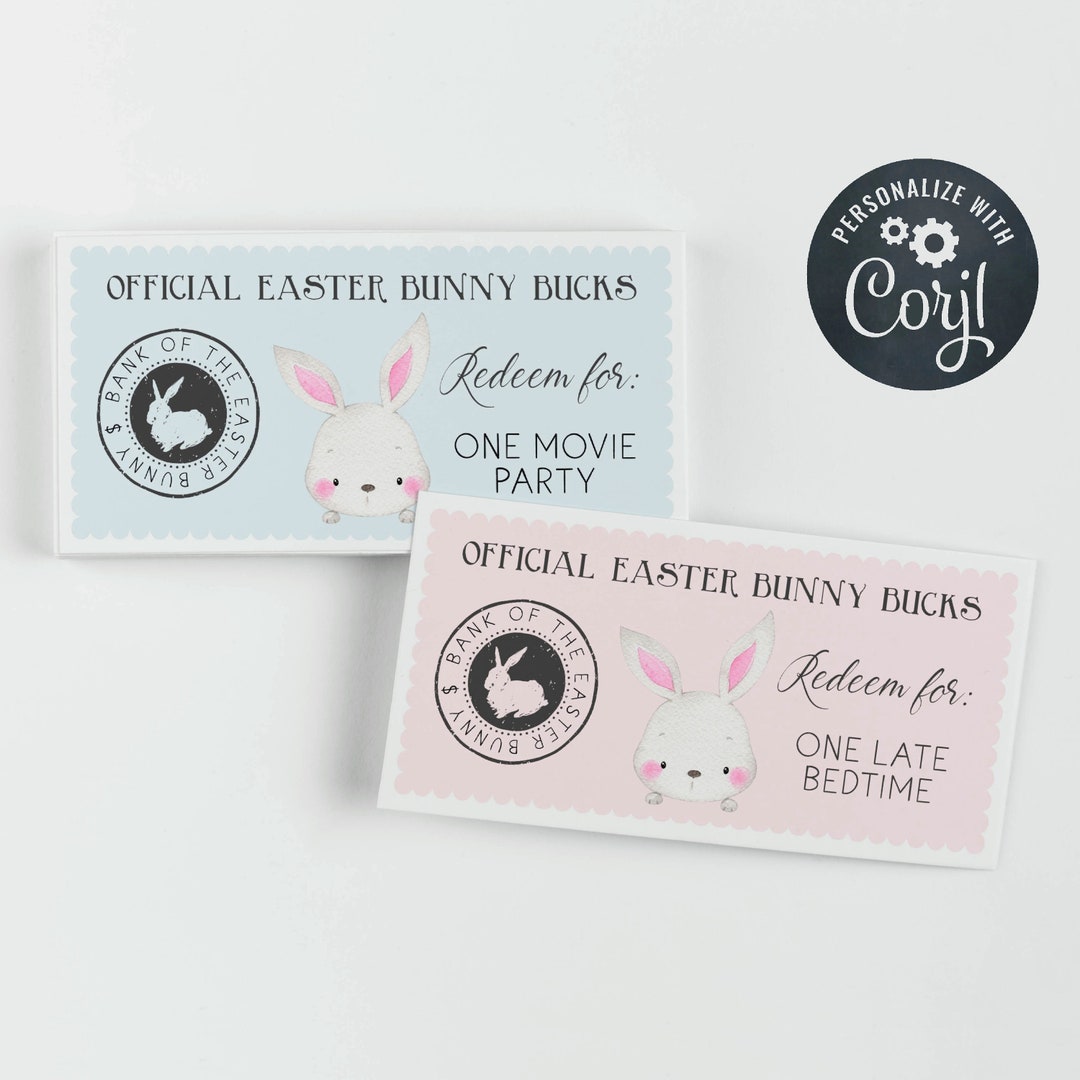 Printable Easter Bunny Bucks Coupon Template, Editable Kids Easter Egg ...