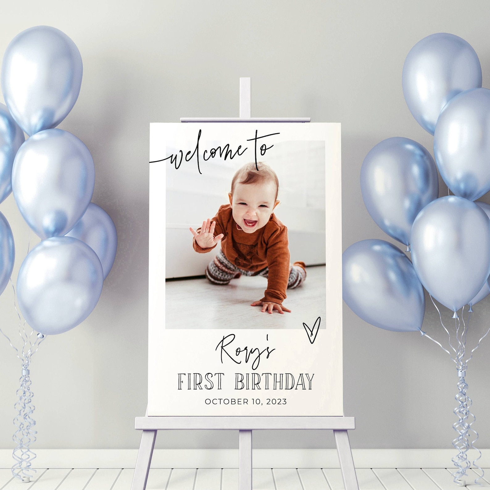 Modern Photo Birthday Welcome Sign Template, Printable Minimal First ...