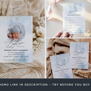 Blue & Gold Baptism Template Bundle, Printable Light Baby Blue ...