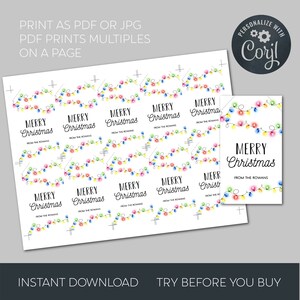 Christmas Fairy Lights Gift Tag Template, Printable Holiday Party Gift ...