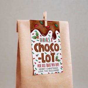Christmas Chocolate Gift Tag Template, Printable Holiday Thanks A Choco ...