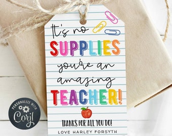 Teacher Appreciation Gift Tag, School Supplies Thank You Appreciation ...