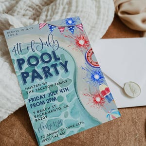 4th of July Pool Party Invitation Template, Printable July Fourth ...
