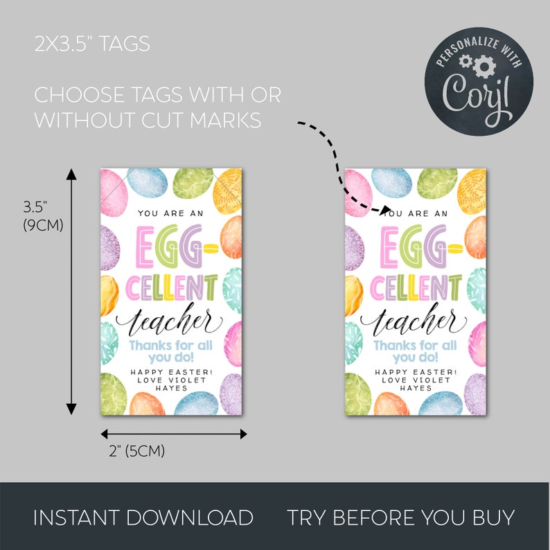 Egg-cellent Teacher Easter Gift Tag Template, Printable Easter Eggs ...