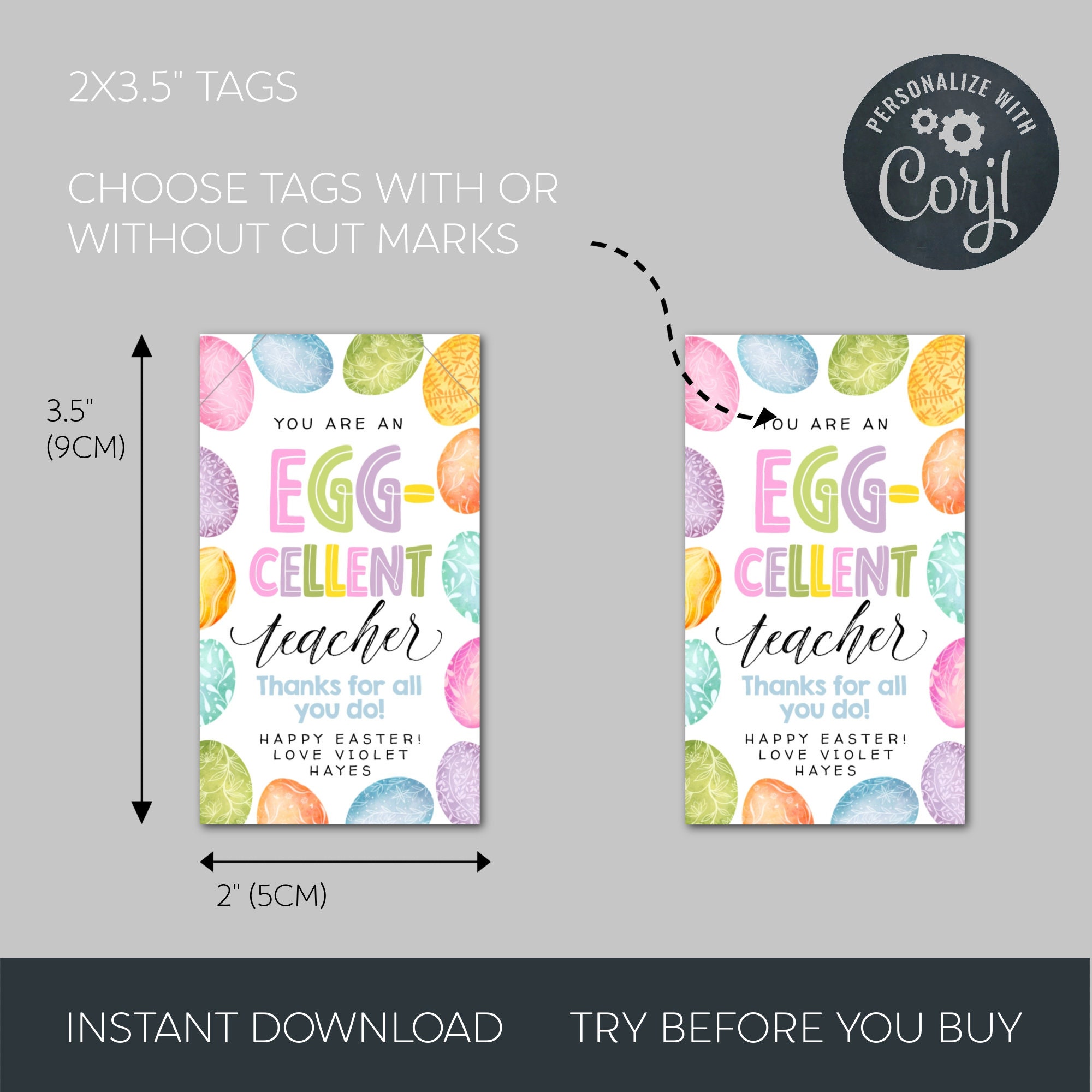 Egg-cellent Teacher Easter Gift Tag Template, Printable Easter Eggs ...