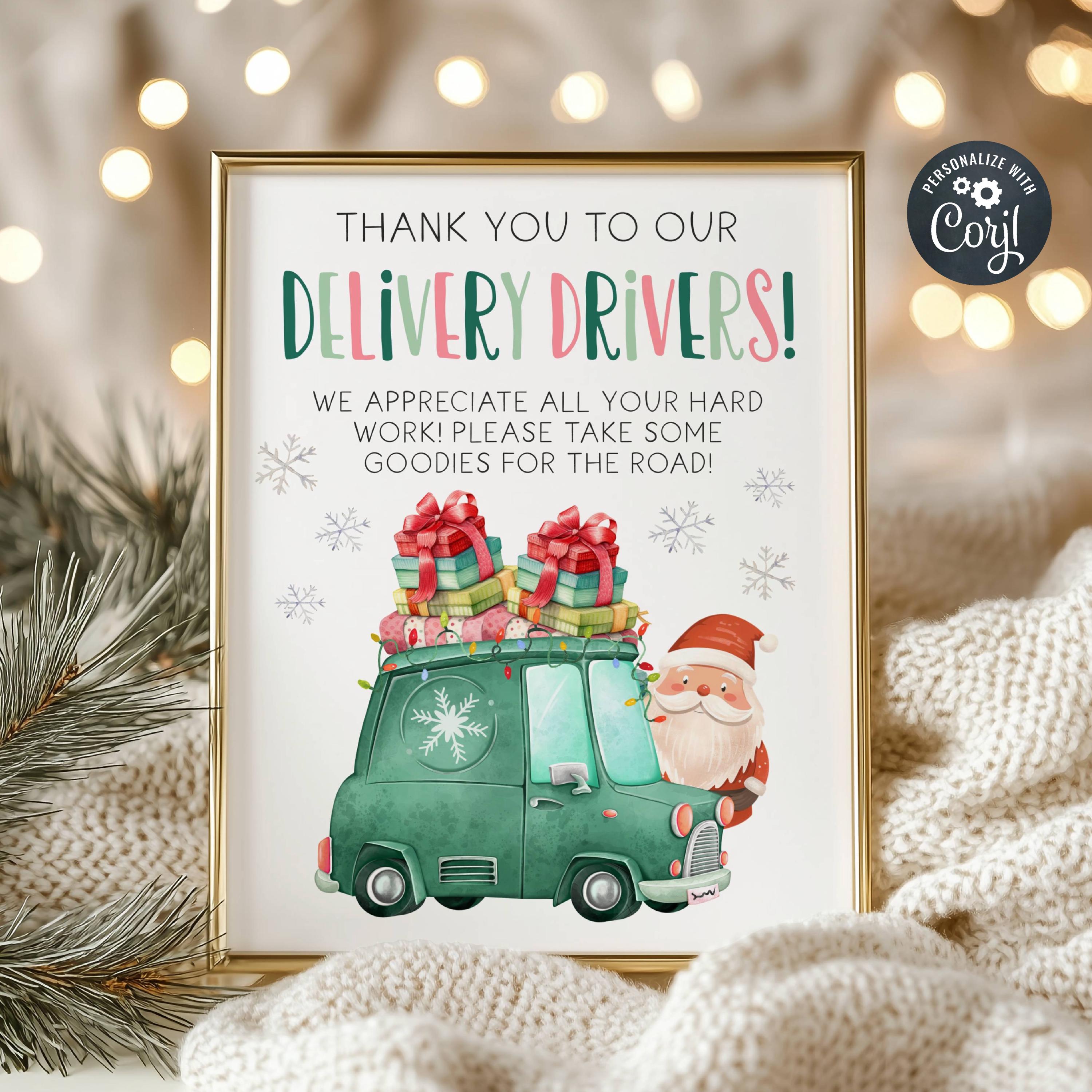 Christmas Delivery Driver Thank You Sign Template, Printable Holiday ...