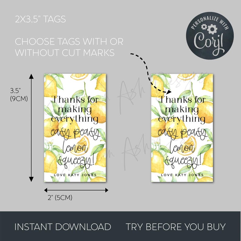 Lemons Appreciation Gift Tag Template, Printable Teacher Favor Tag ...