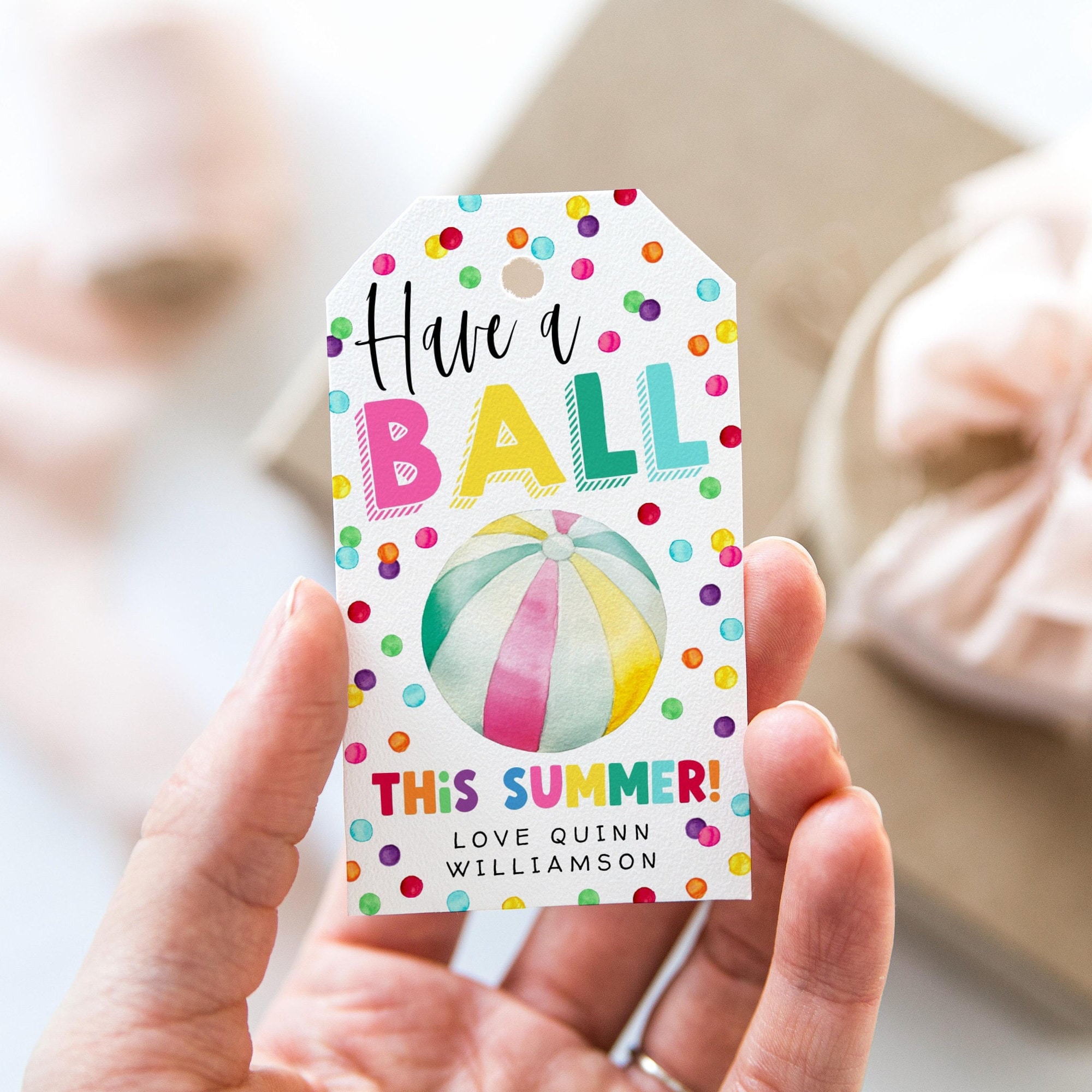 Summer Beach Ball Gift Tag Template, Printable End of School Favor Tag ...