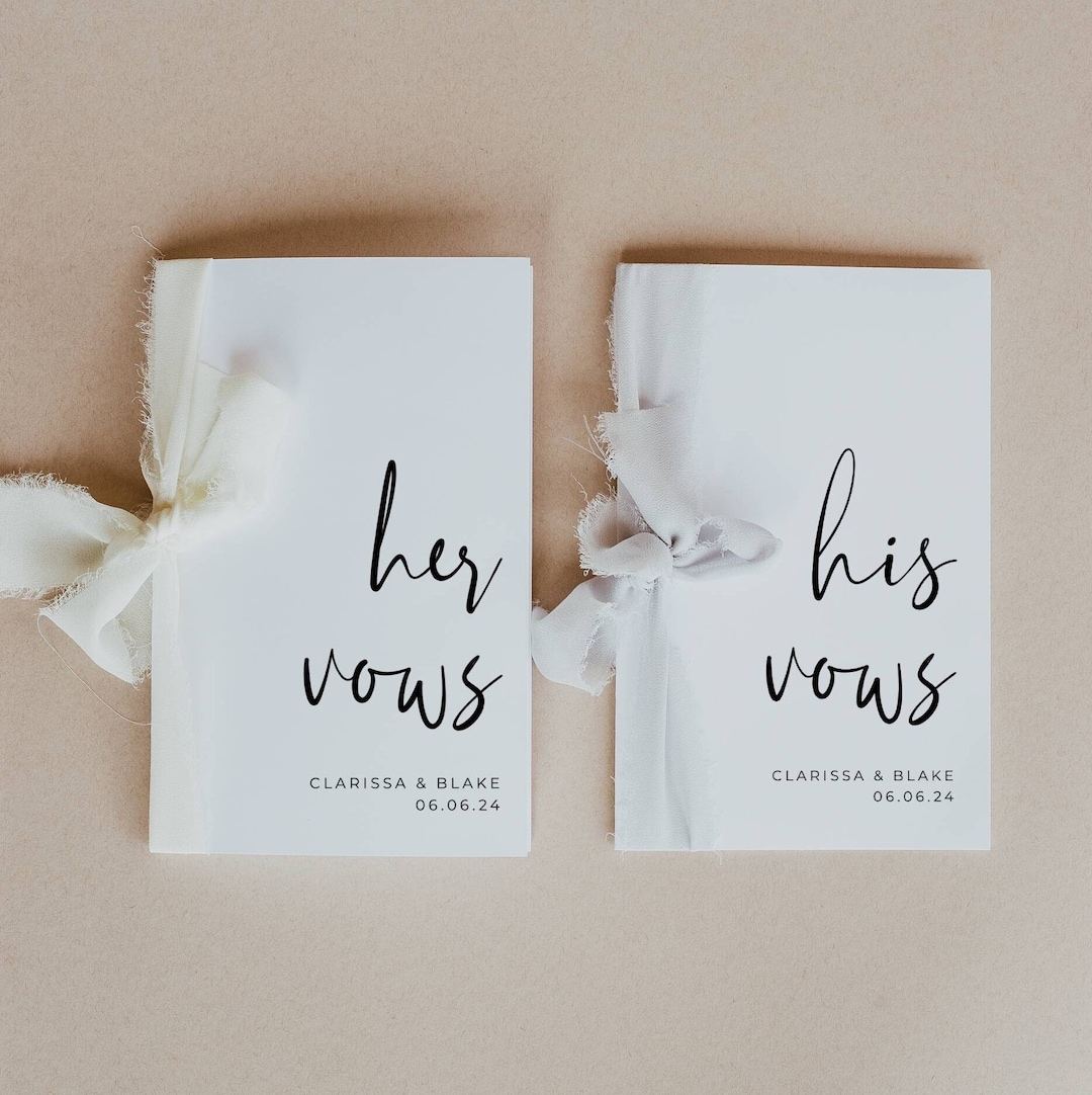 Modern Wedding Vow Cards Template, Printable Minimal Vow Booklet, His ...