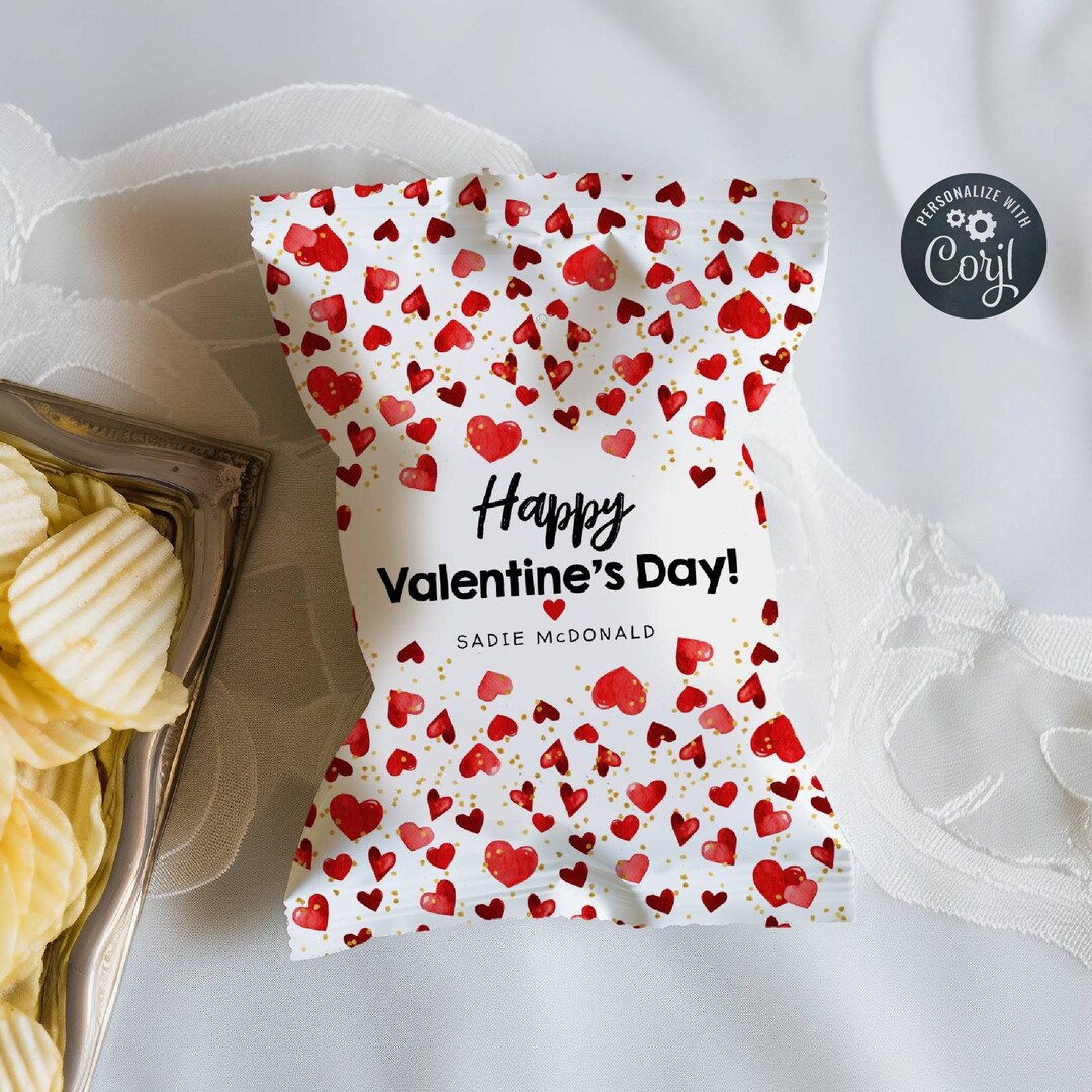 Printable Valentine's Day Chip Bag Template, Editable Hearts Chip ...