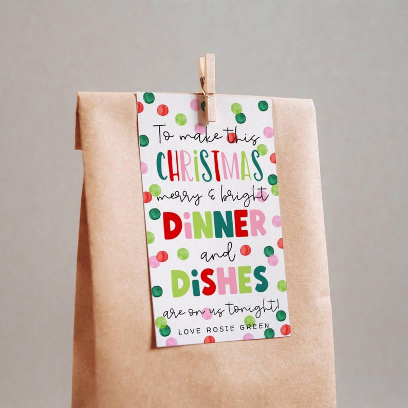 Christmas Dinner & Dishes Gift Tag Template, Printable Holiday Teacher ...
