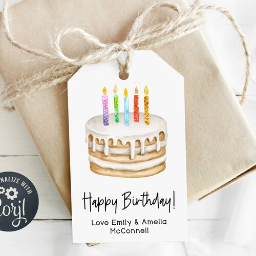 Printable Happy Birthday Gift Tag Template Watercolor Candles - Etsy