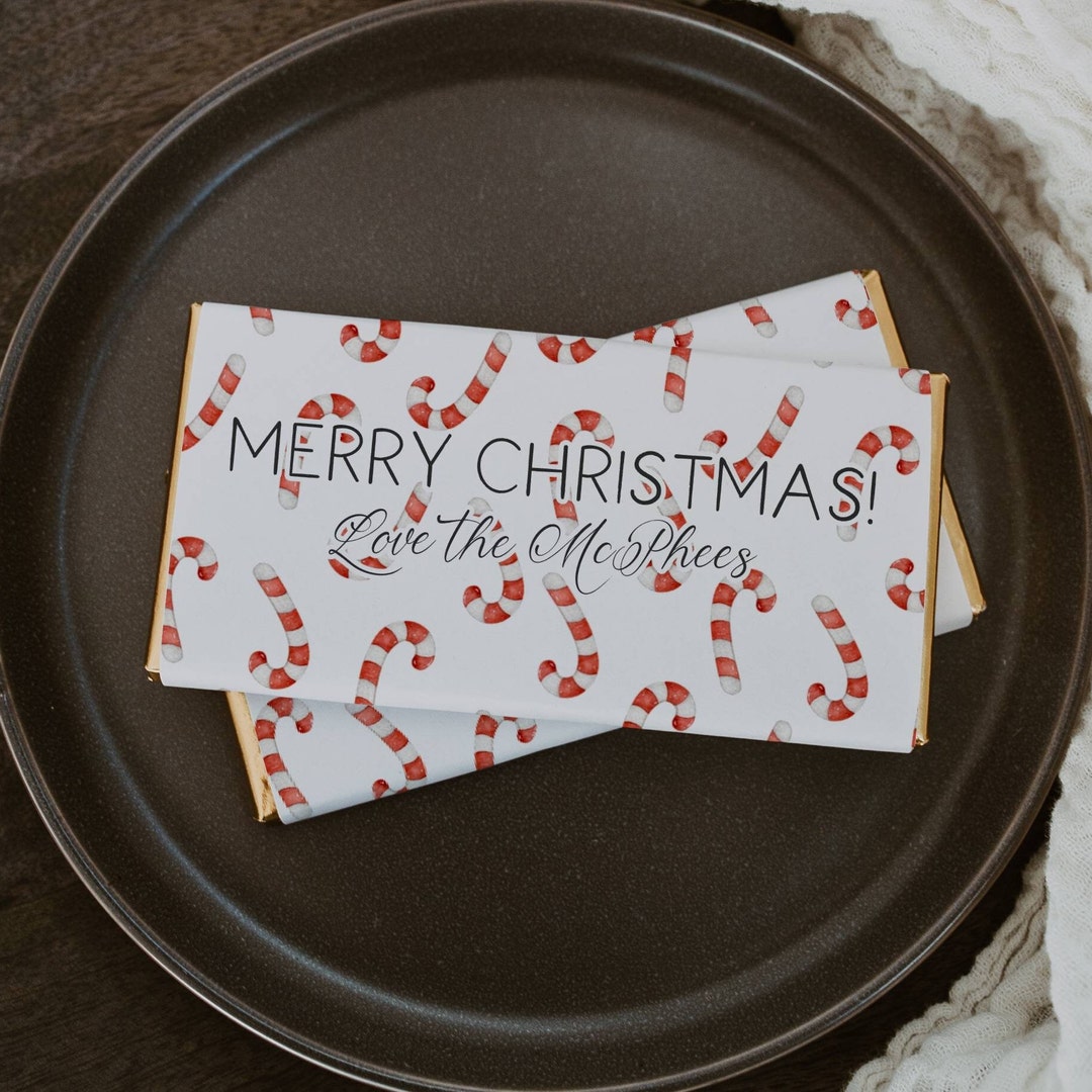 Candy Canes Christmas Chocolate Bar Wrapper Template, Printable Modern ...